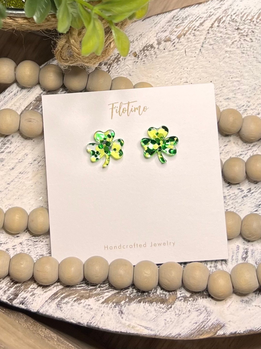 Multi-green Glitter Shamrock Acrylic Stud Earrings - Etsy
