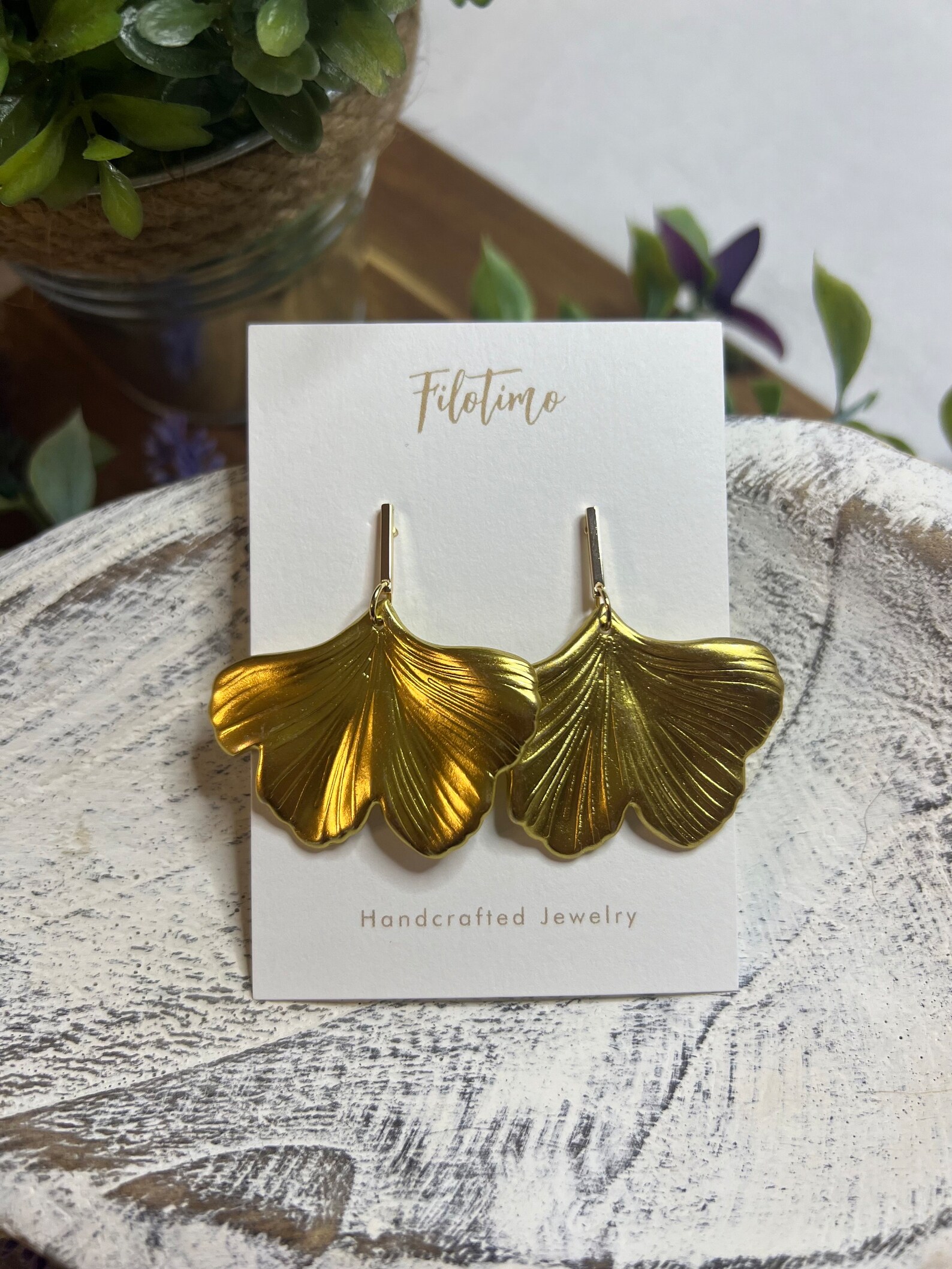 Gold Gingko Leaf Earrings With Gold Bar - Etsy