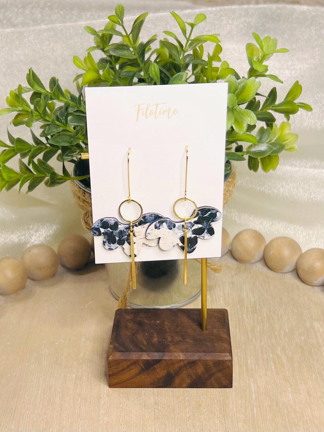 Navy Blue Flowers on Leather Backed Cork With Gold Accessory Connectors ...