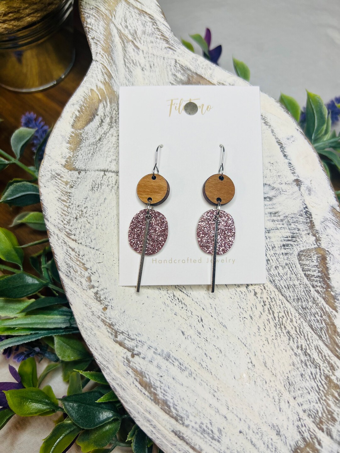 Genuine Leather and Cork Spring Pink Metallic Glitter Cherry Wood ...