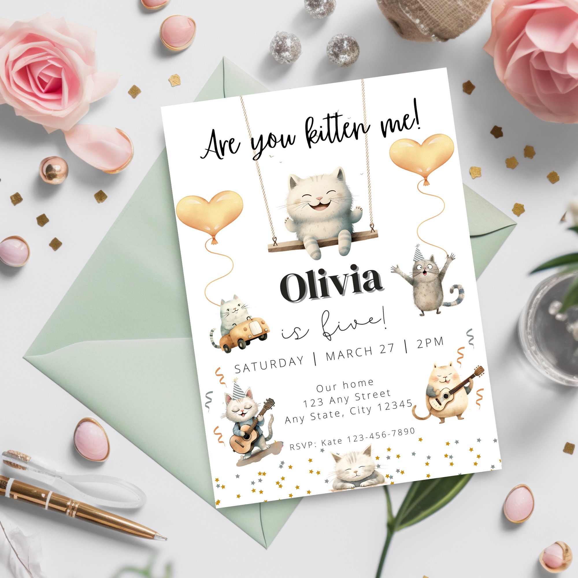 Funny Cat Birthday Invitation| Are You Kitten Me Invitation| Instant ...