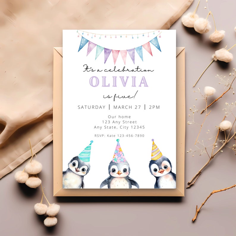 Cute Penguin Birthday Invitation| Penguin Party| Instant Download - Etsy
