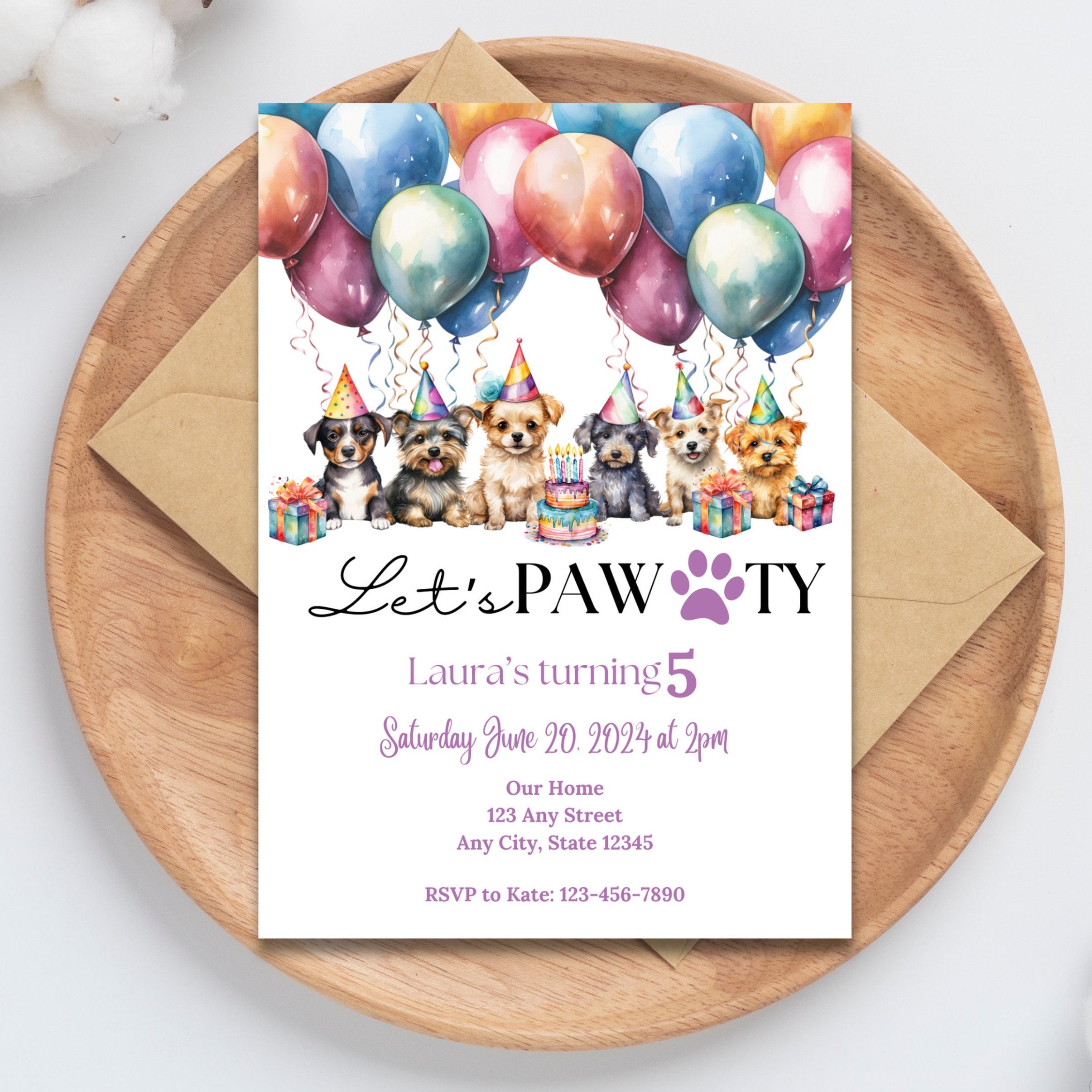 Watercolor Dog Party Invitation| Let’s Pawty Invite| Editable ...