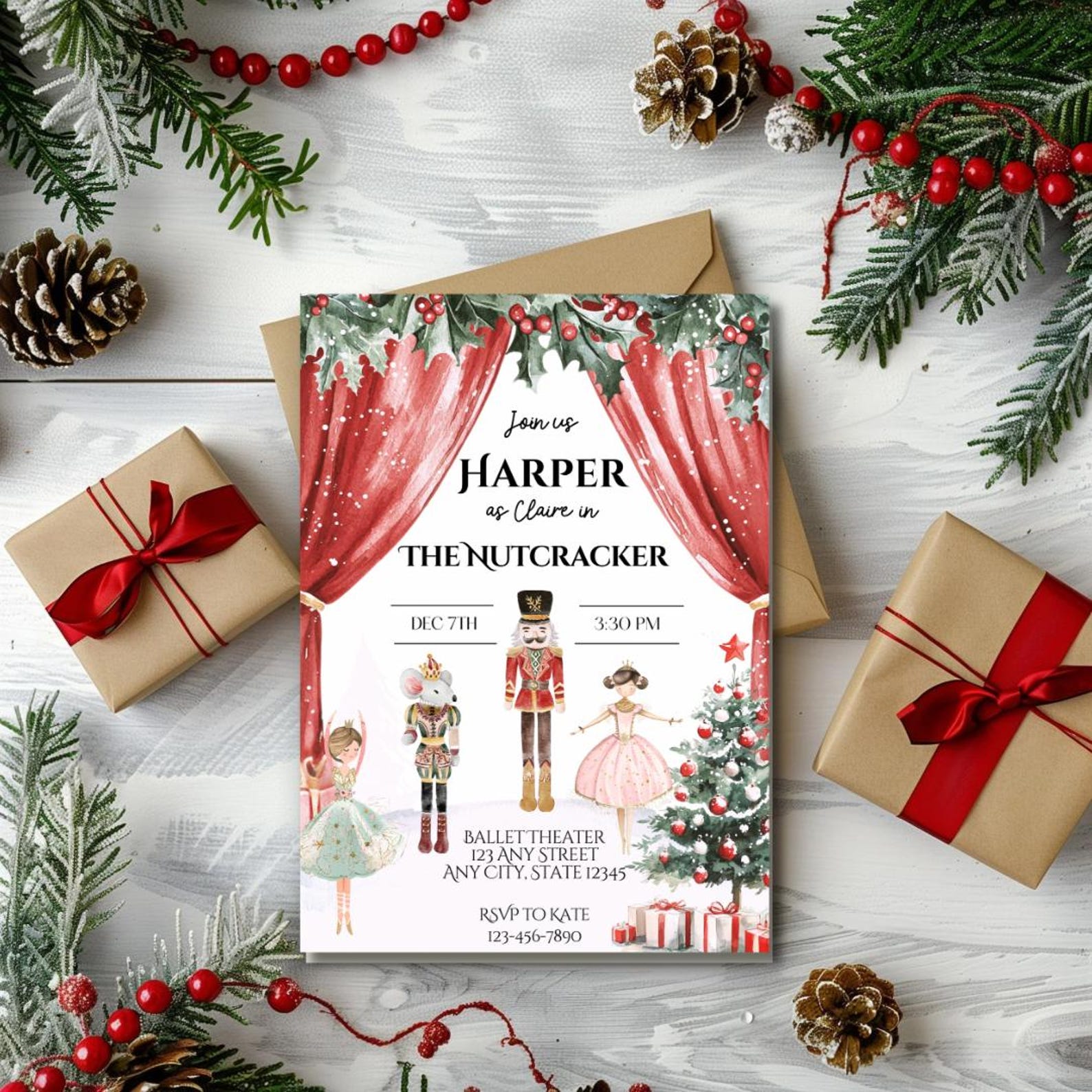 Nutcracker Invitation| Holiday Recital Invitation| Ballerina Recital ...