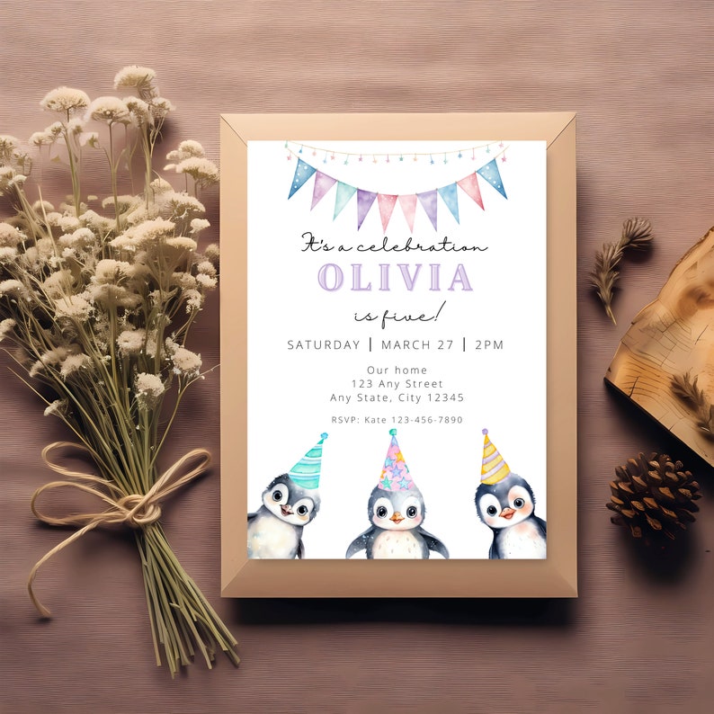 Cute Penguin Birthday Invitation| Penguin Party| Instant Download - Etsy