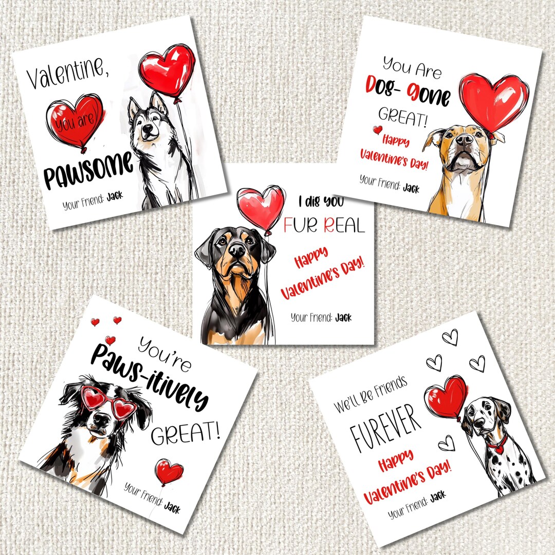Dog Valentine Treat Tag: Puppy Breeds, Editable Template (instant ...