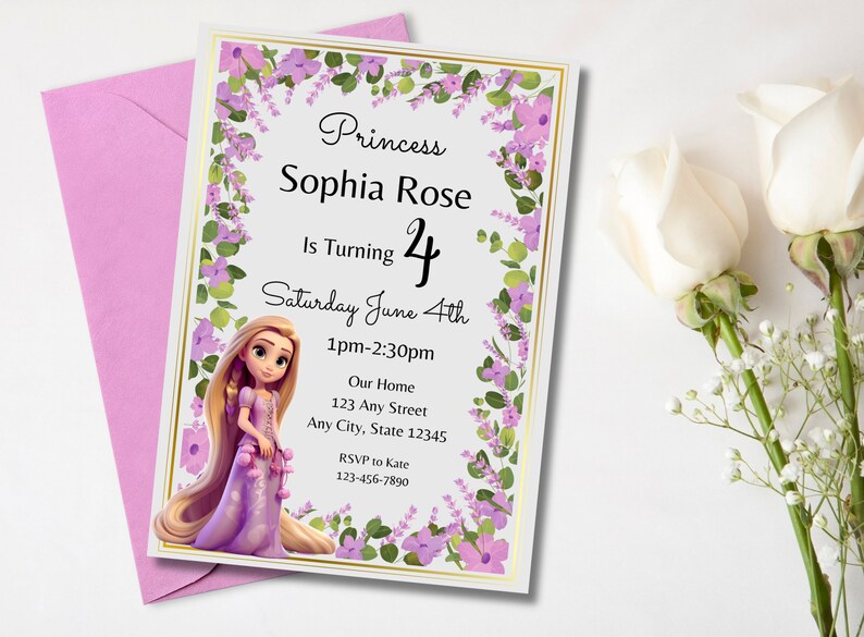 Rapunzel Birthday Invitation| Purple Princess Invite| Editable ...