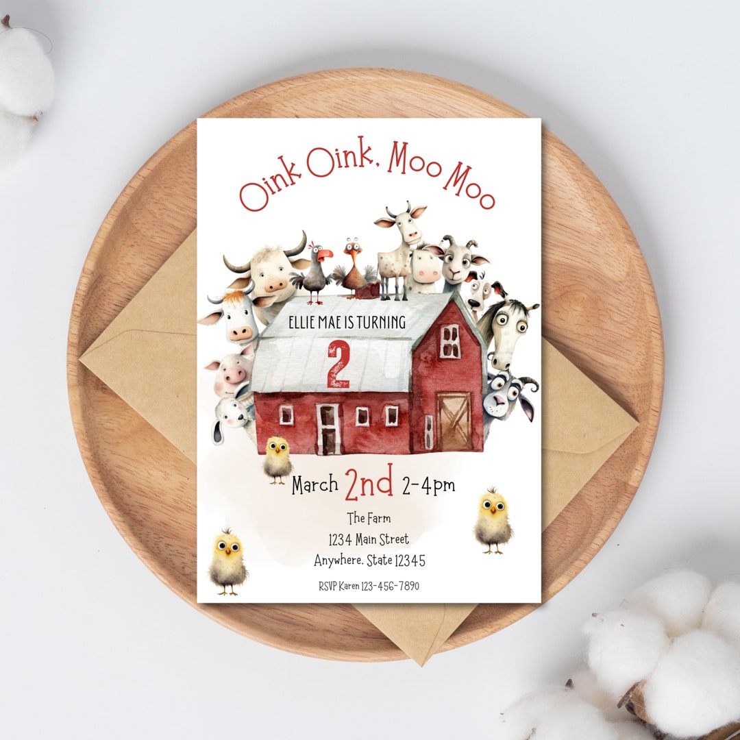 Farm Animal Invitation| Oink Oink Moo Moo Invitation| Editable ...
