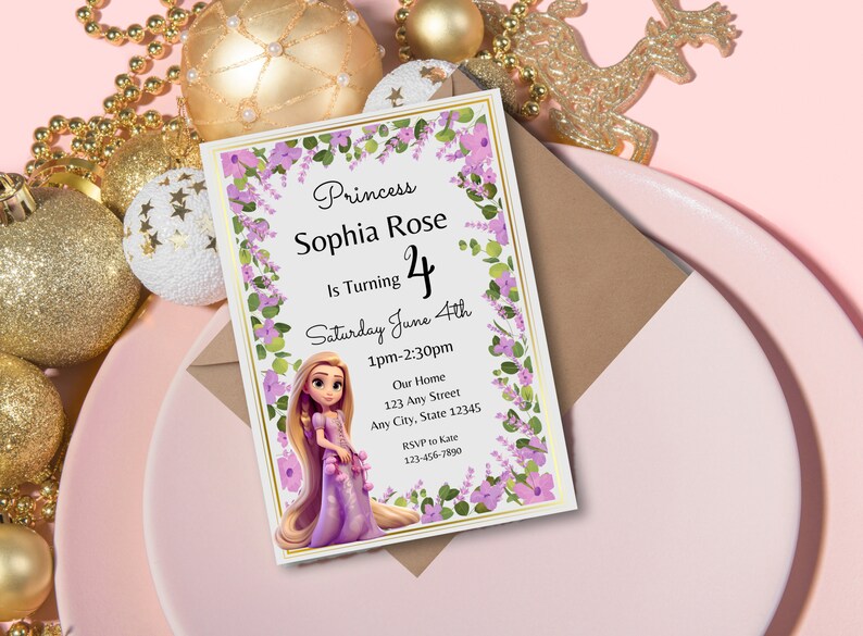 Rapunzel Birthday Invitation| Purple Princess Invite| Editable ...
