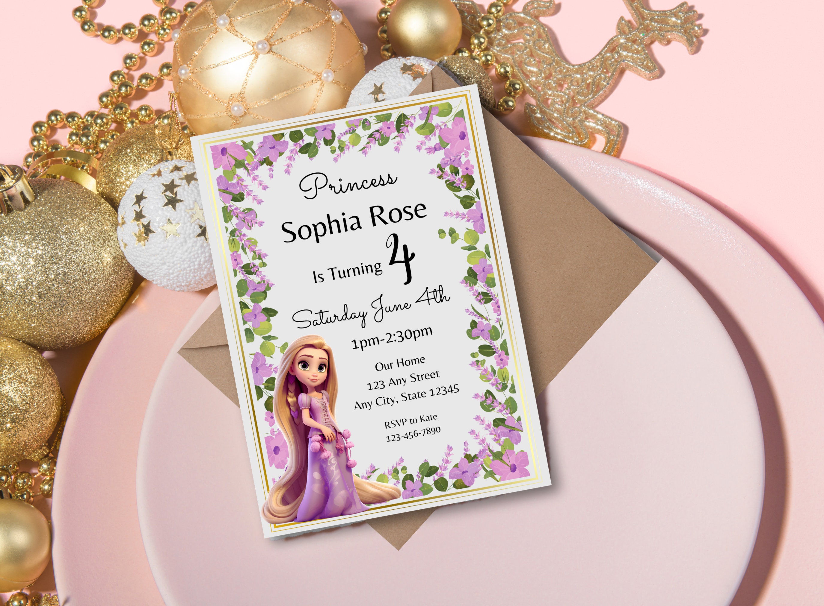 Rapunzel Birthday Invitation| Purple Princess Invite| Editable ...