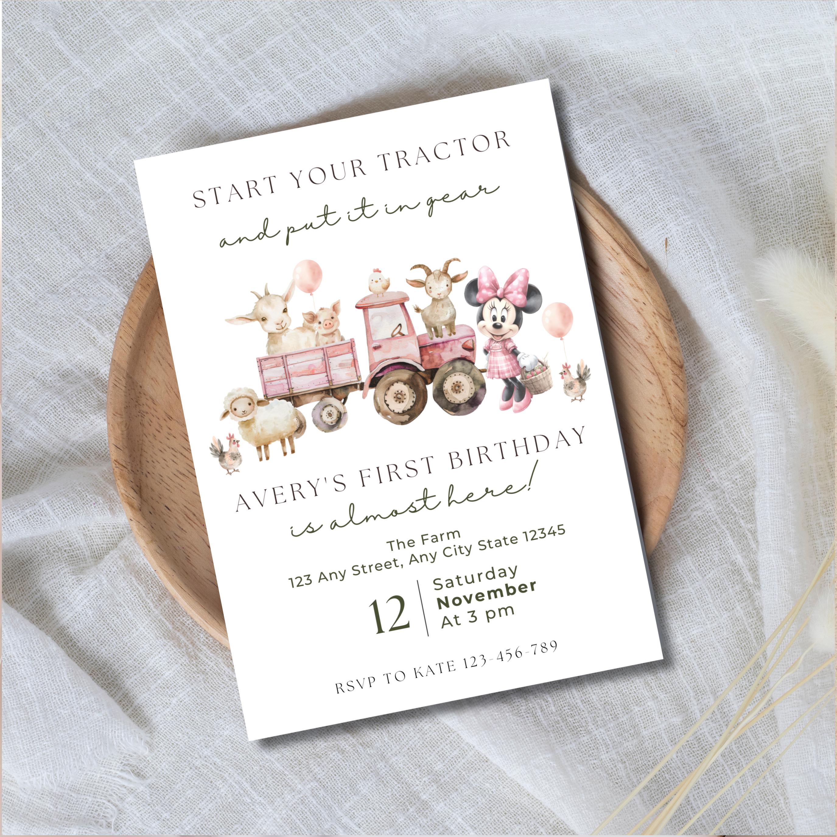 Minnie Mouse Farm Birthday Invitation: Editable Canva Template (digital ...