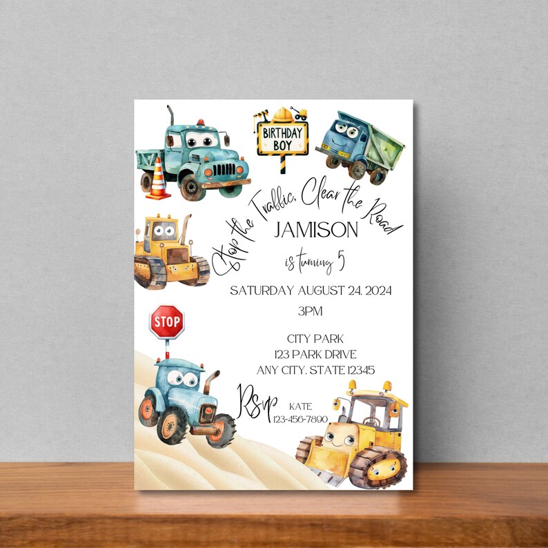 Construction Birthday Invitation| Stop the Traffic Invitation| Instant ...