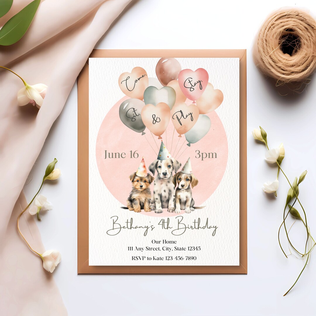 Puppy Dog Invitation/dog Pawty Birthday Invitation/ Editable Invitation ...