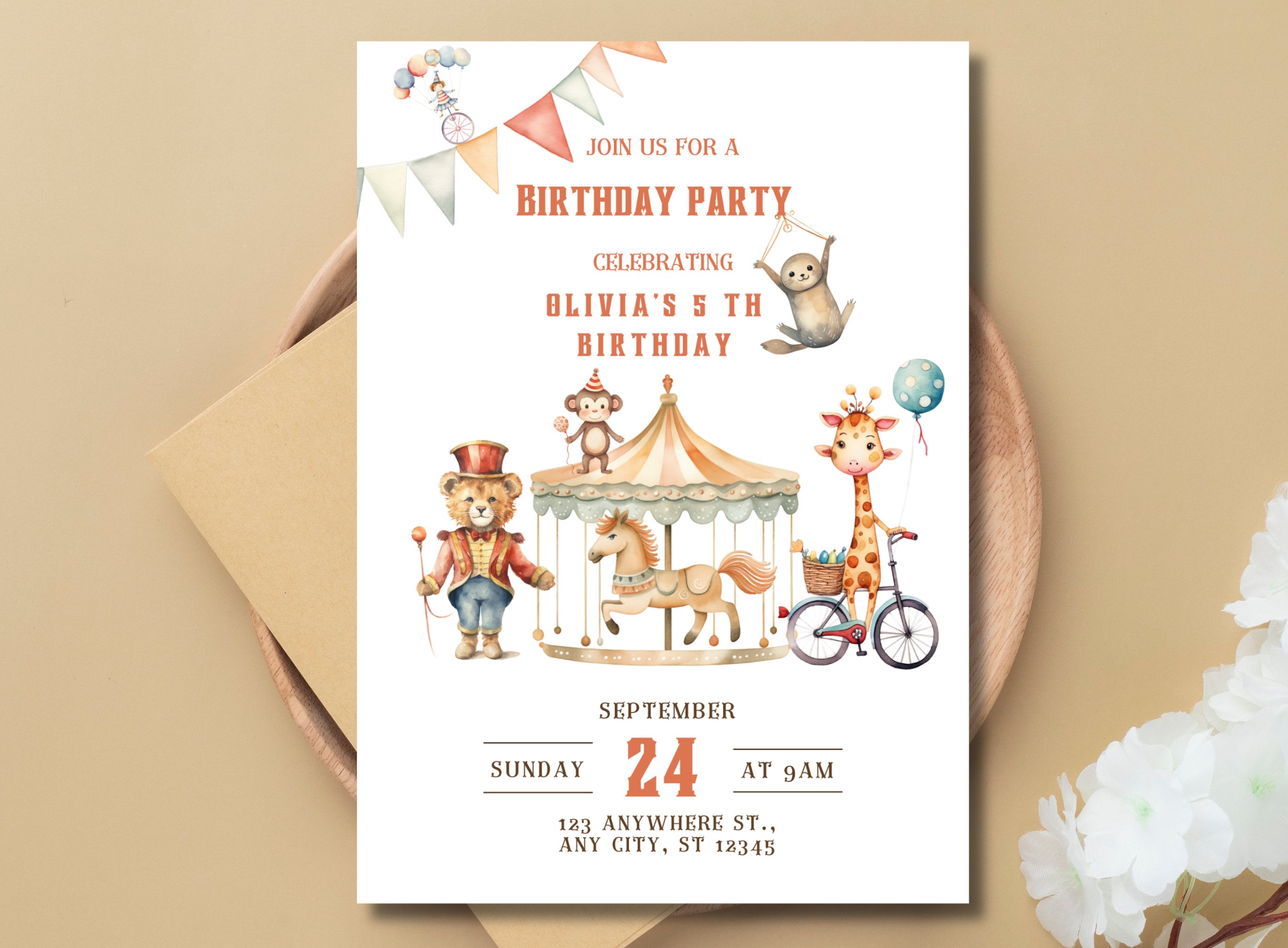 Circus Birthday Invitation| Carousel Invitation| Editable Invitation ...