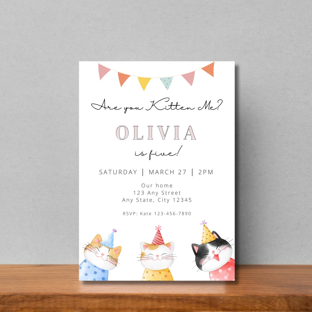 Cat Invitation Template/ Are You Kitten Me Invite Editable Birthday ...
