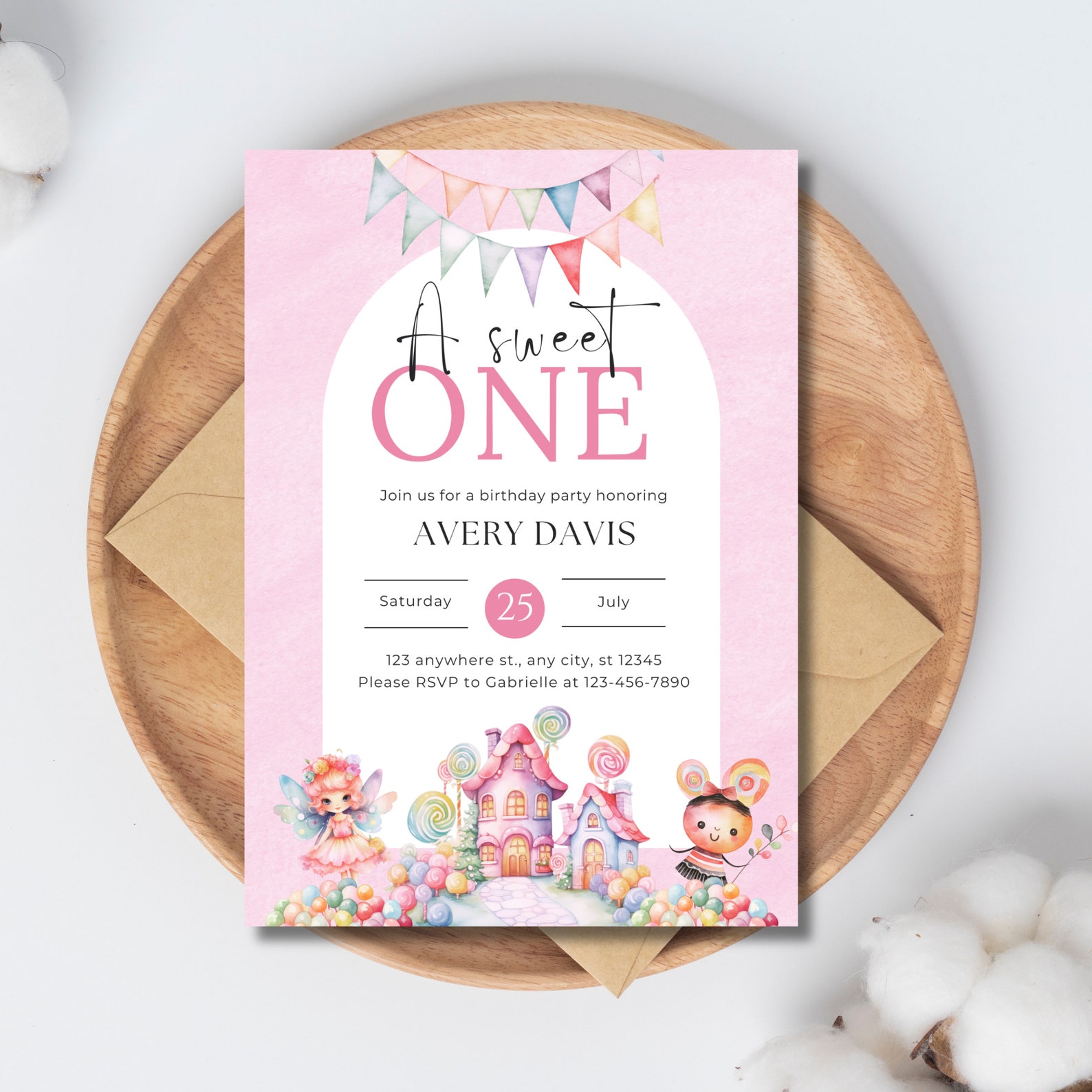 Sweet One Invitation| Candy Land Birthday Invitation| Editable ...