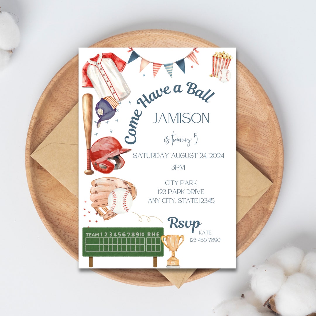 Watercolor Baseball Birthday Invitation | Ballpark Theme (instant Download) - Etsy
