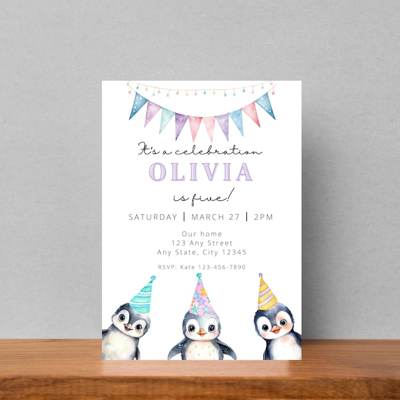 Cute Penguin Birthday Invitation| Penguin Party| Instant Download - Etsy