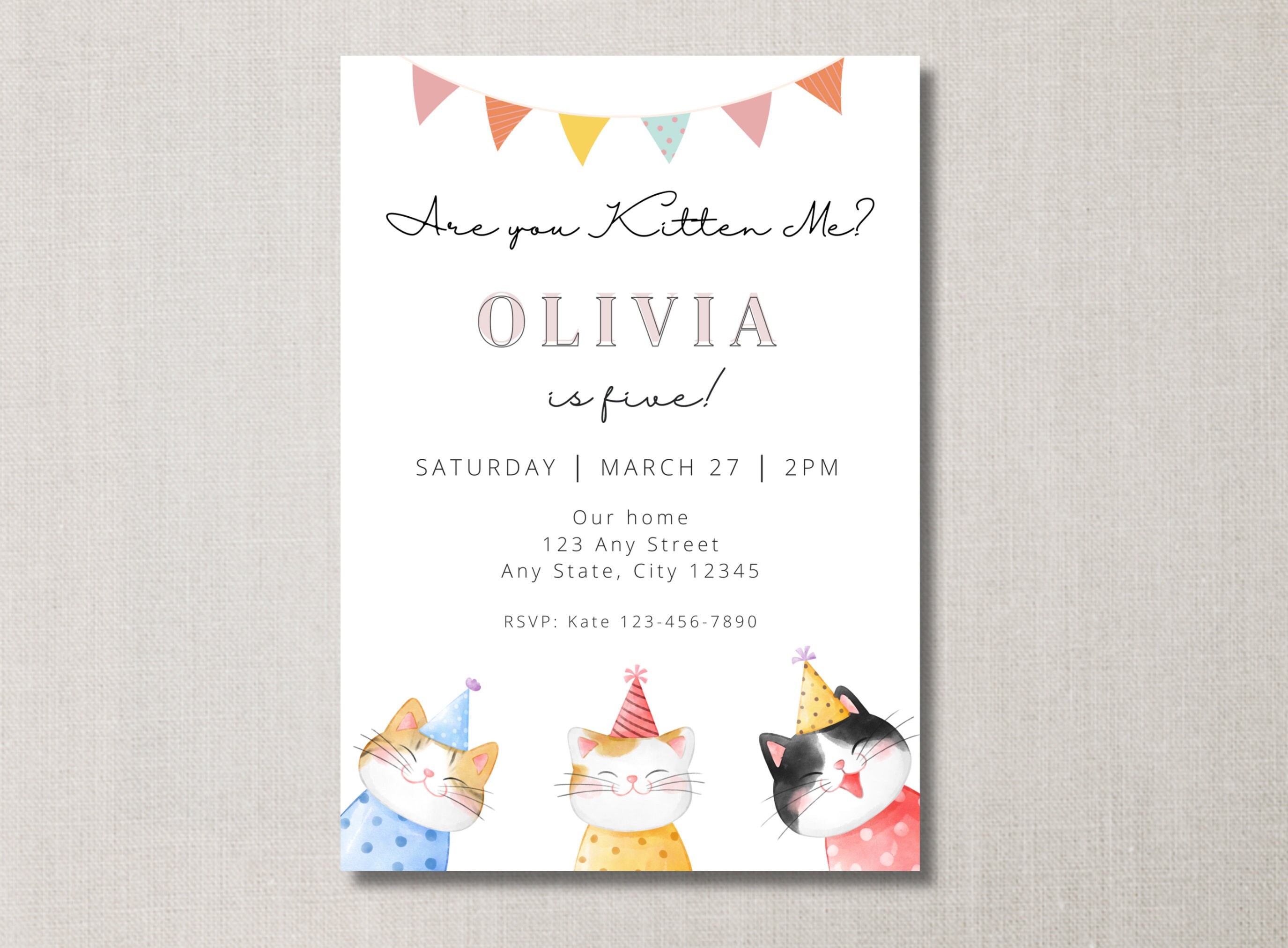 Cat Invitation Template| Are You Kitten Me Invite| Editable Birthday ...