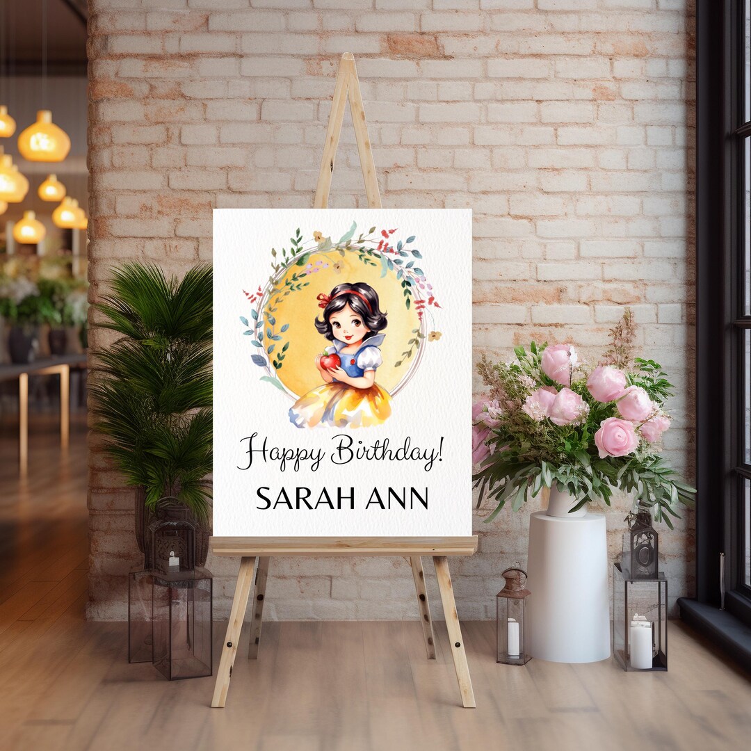 Snow White Birthday Welcome Sign: Watercolor Princess Party (digital ...