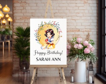 Snow White Birthday Welcome Sign: Watercolor Princess Party (digital ...