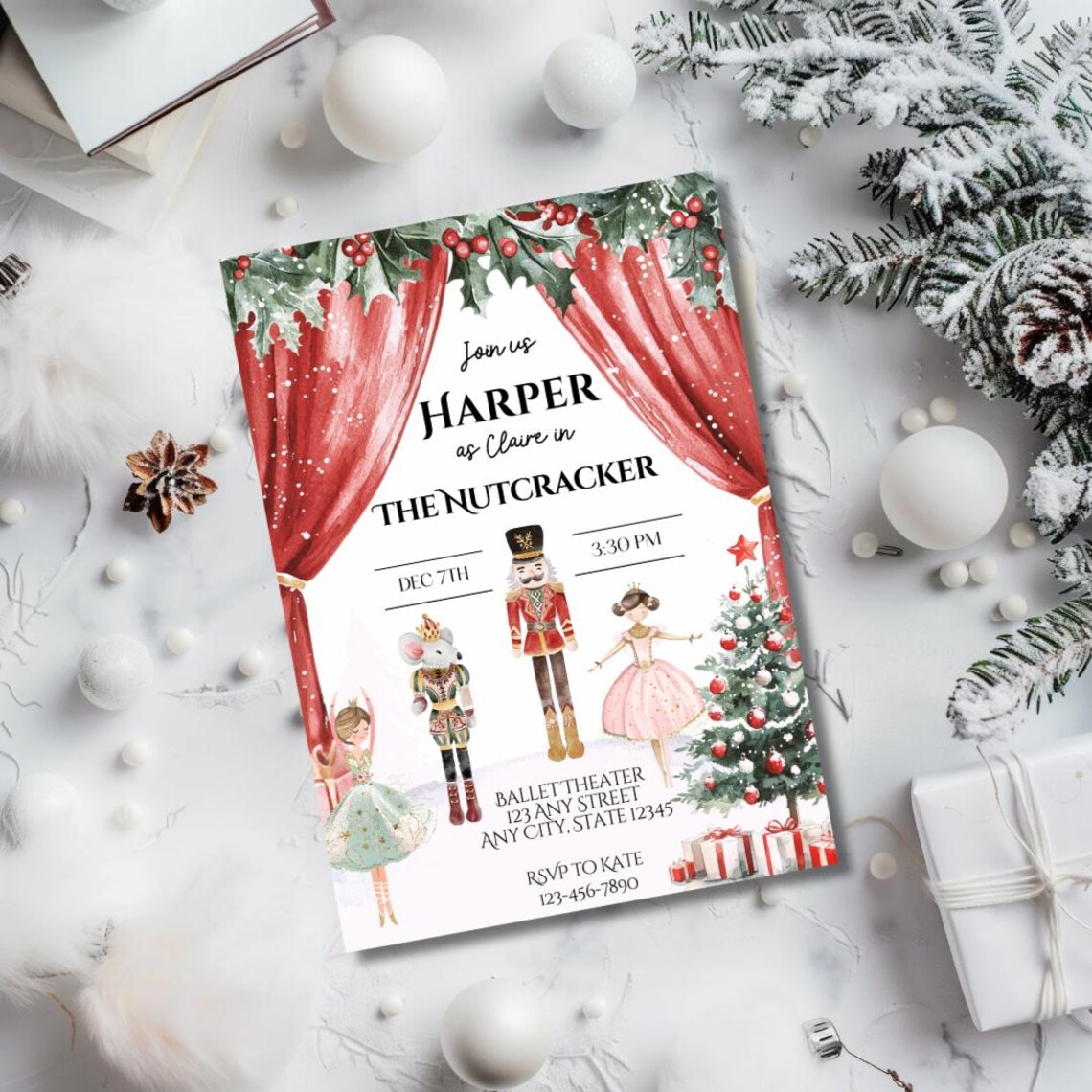 Nutcracker Invitation| Holiday Recital Invitation| Ballerina Recital ...