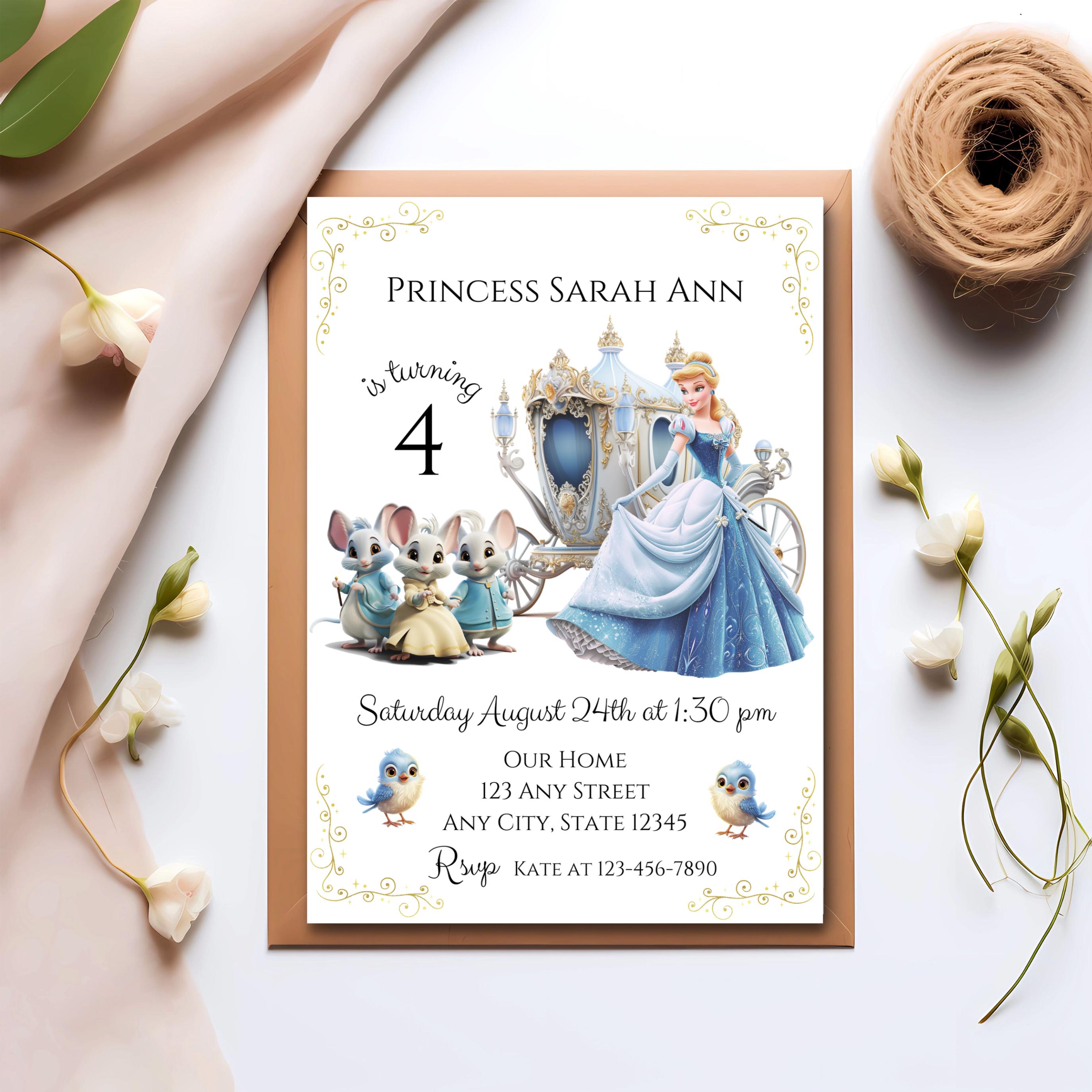 Cinderella Birthday Invitation: Princess Party, Editable Template ...