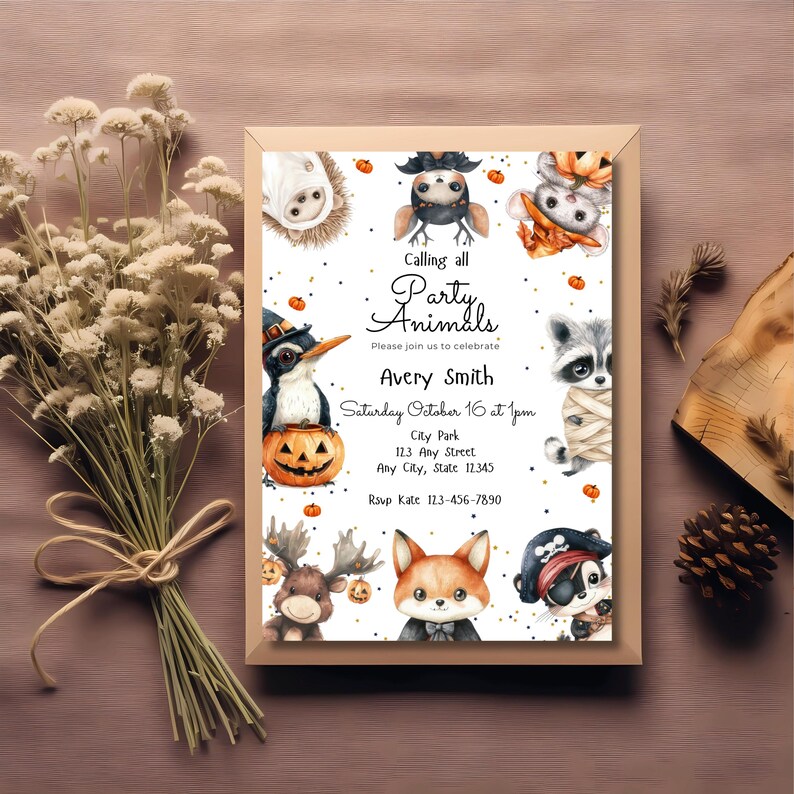 Woodland Animal Halloween Birthday| Party Animal Invitation| Cute ...