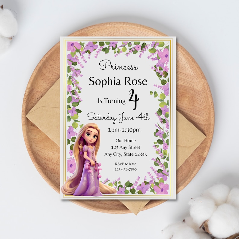 Rapunzel Birthday Invitation| Purple Princess Invite| Editable ...