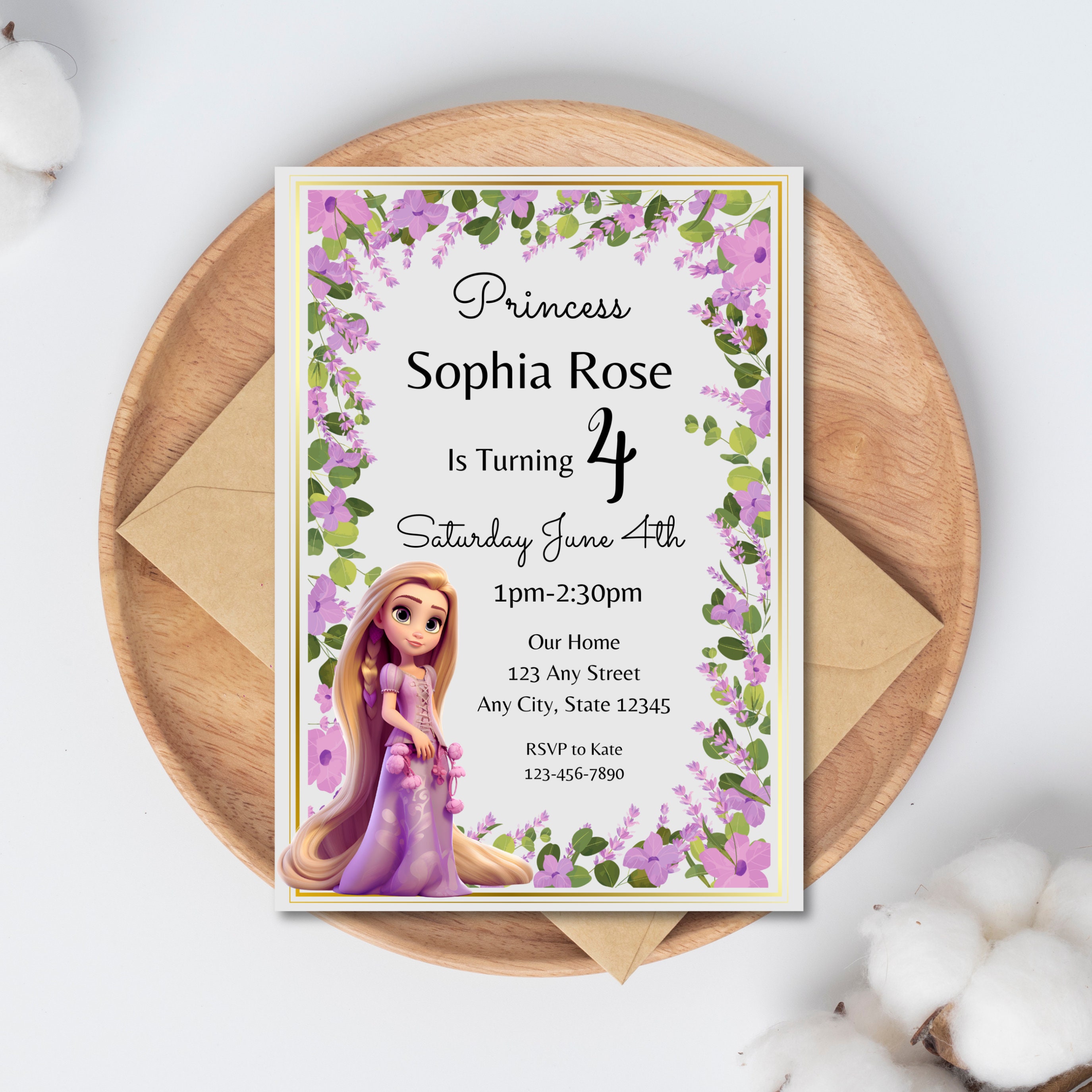 Rapunzel Birthday Invitation| Purple Princess Invite| Editable ...