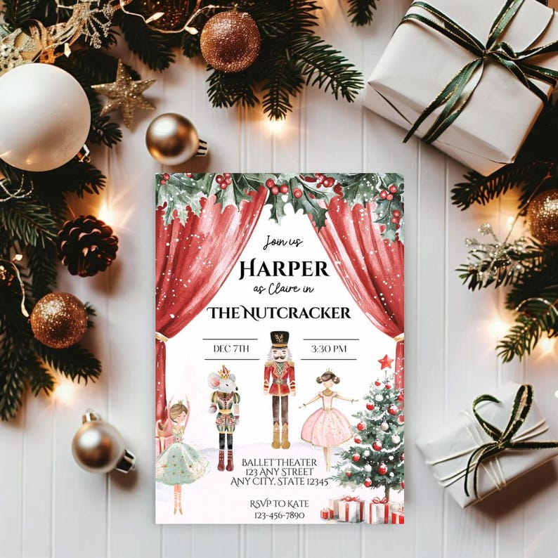Nutcracker Invitation| Holiday Recital Invitation| Ballerina Recital Invitation| Instant ...