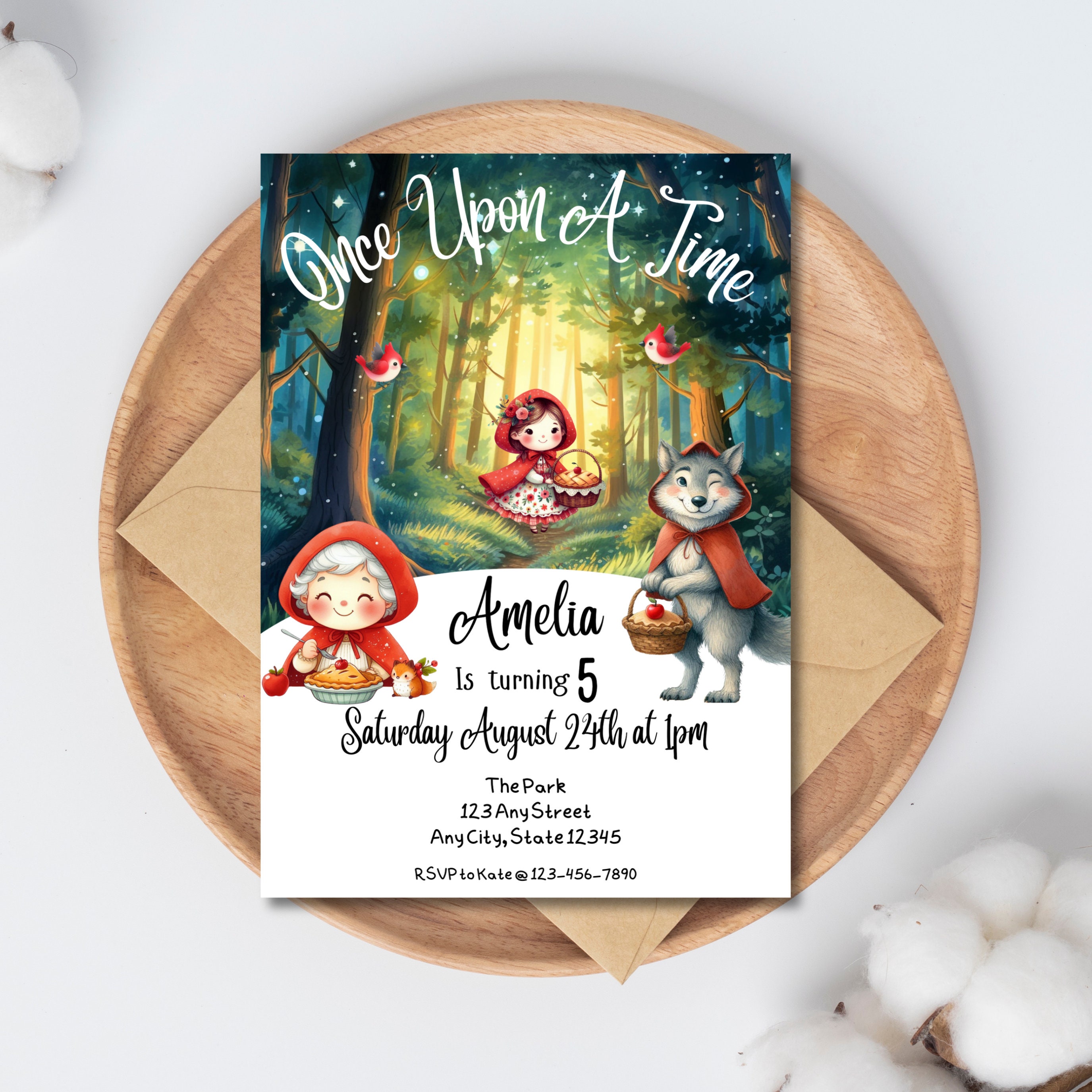 Little Red Riding Hood Birthday Invitation| Fairy Tale Invitation ...