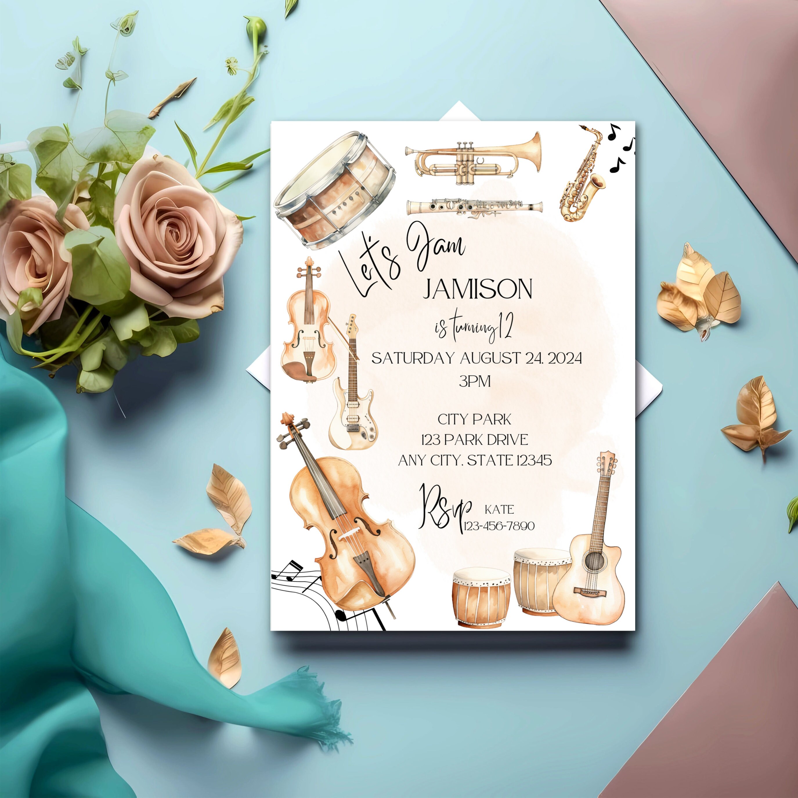 Watercolor Music Invitation| Let’s Jam Invite| Editable Invitation ...