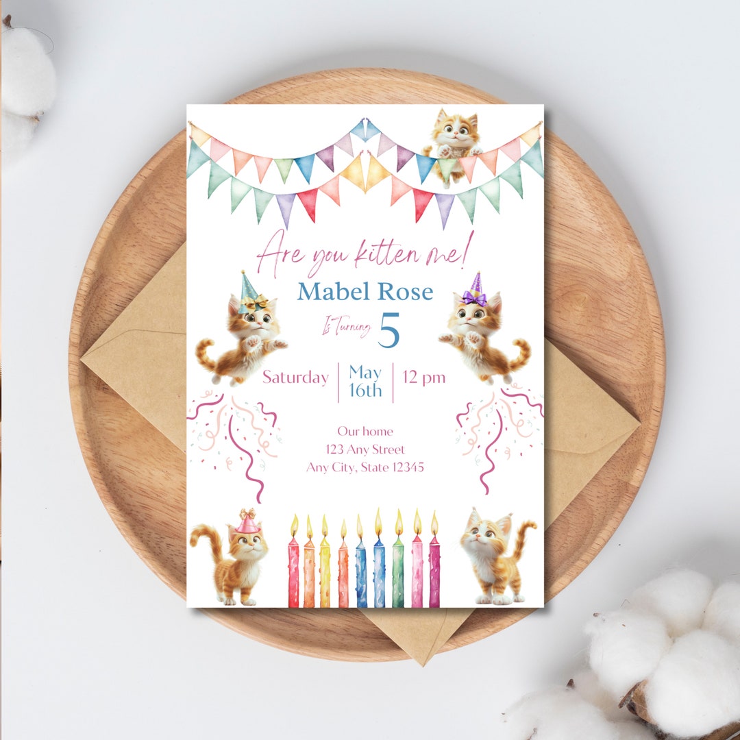 Cat Invitation Template| Are You Kitten Me Invitation| Kitty Birthday ...