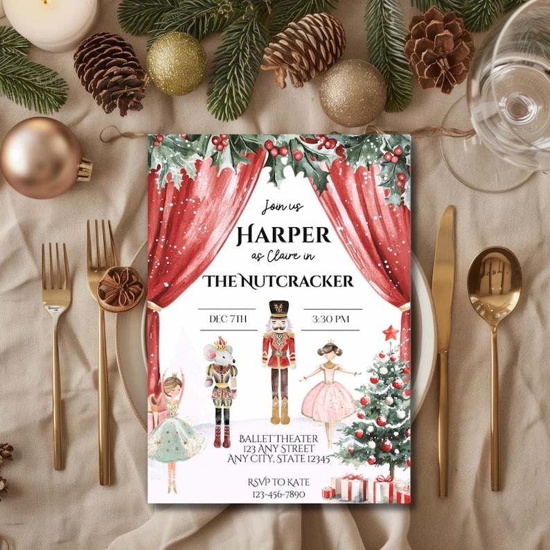 Nutcracker Invitation| Holiday Recital Invitation| Ballerina Recital ...
