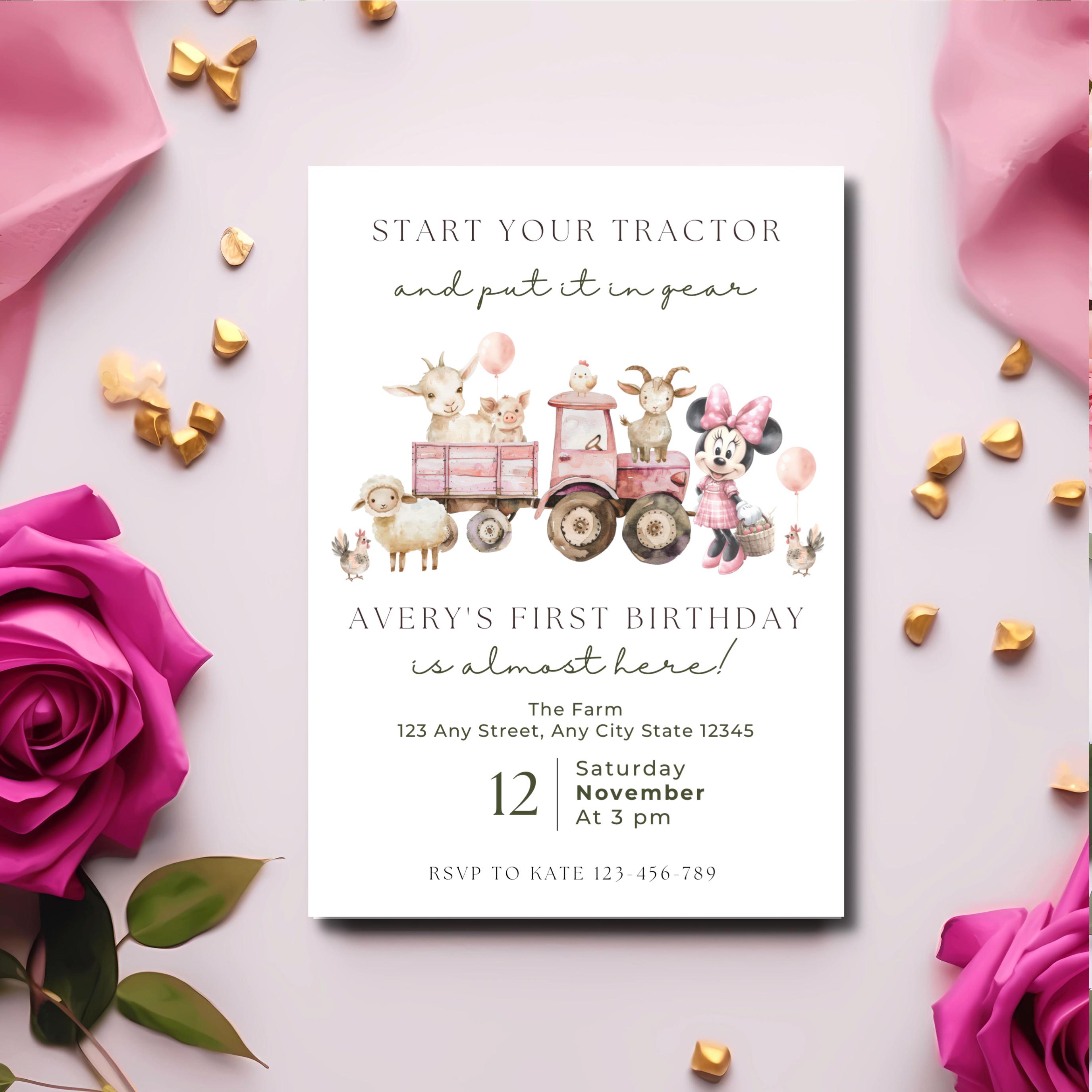 Minnie Mouse Farm Birthday Invitation: Editable Canva Template (digital ...