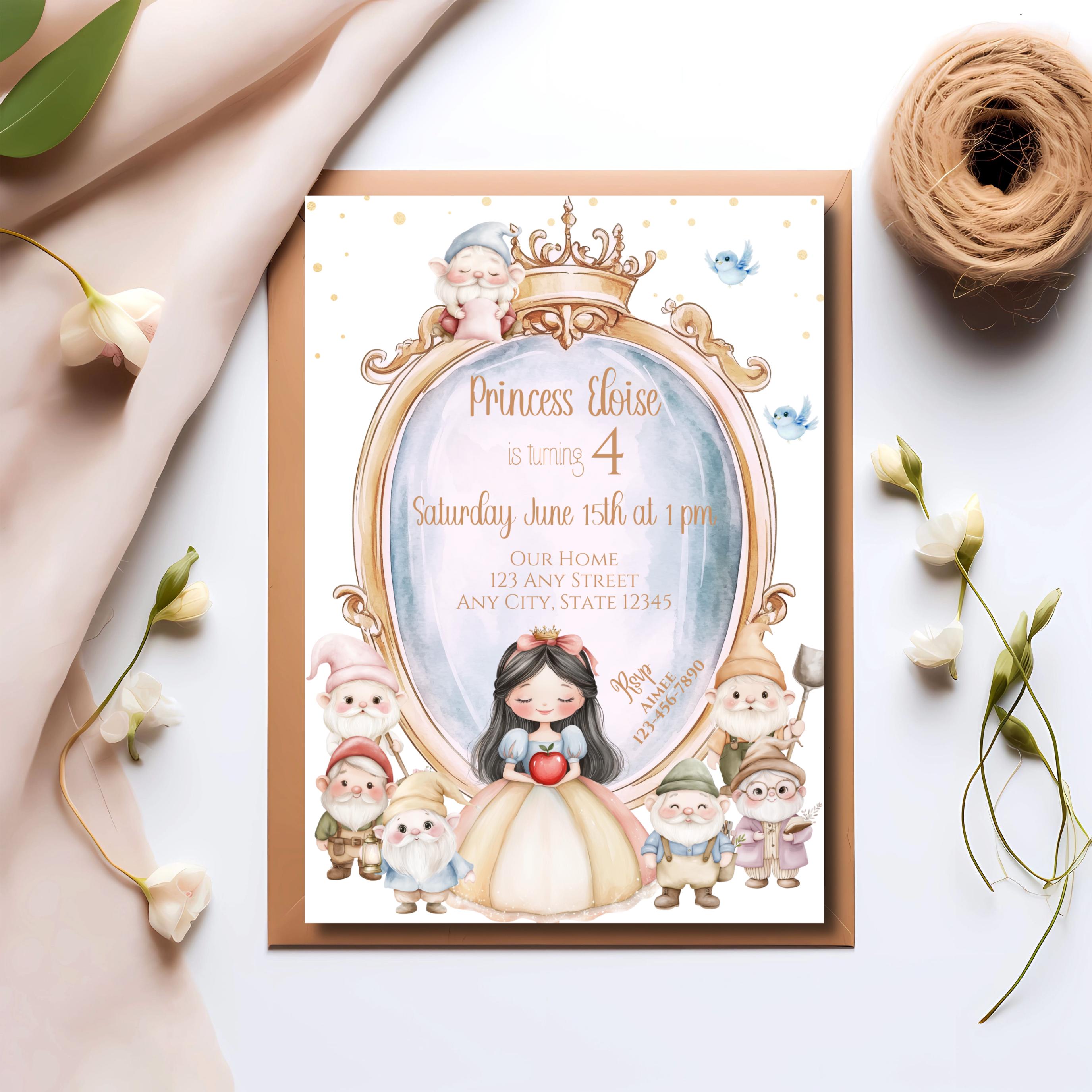 Snow White Birthday Invitation: Watercolor Princess Party (digital ...