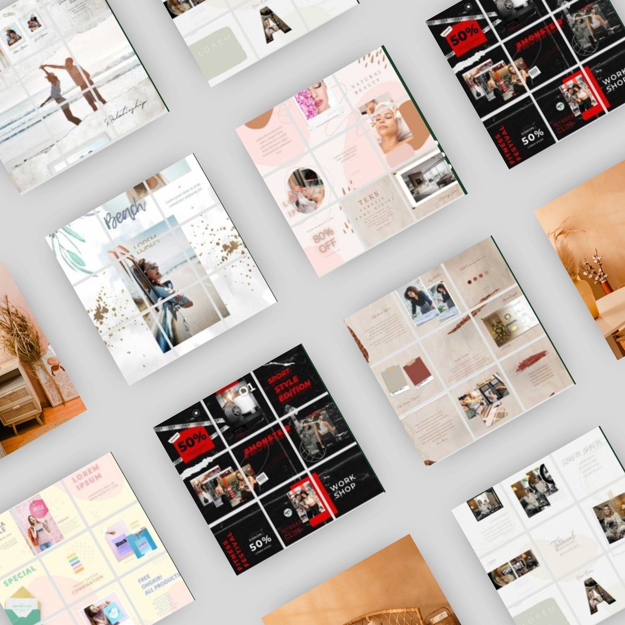 CANVA INSTAGRAM Puzzle Feed Template ,instagram Grid Template,there Are ...