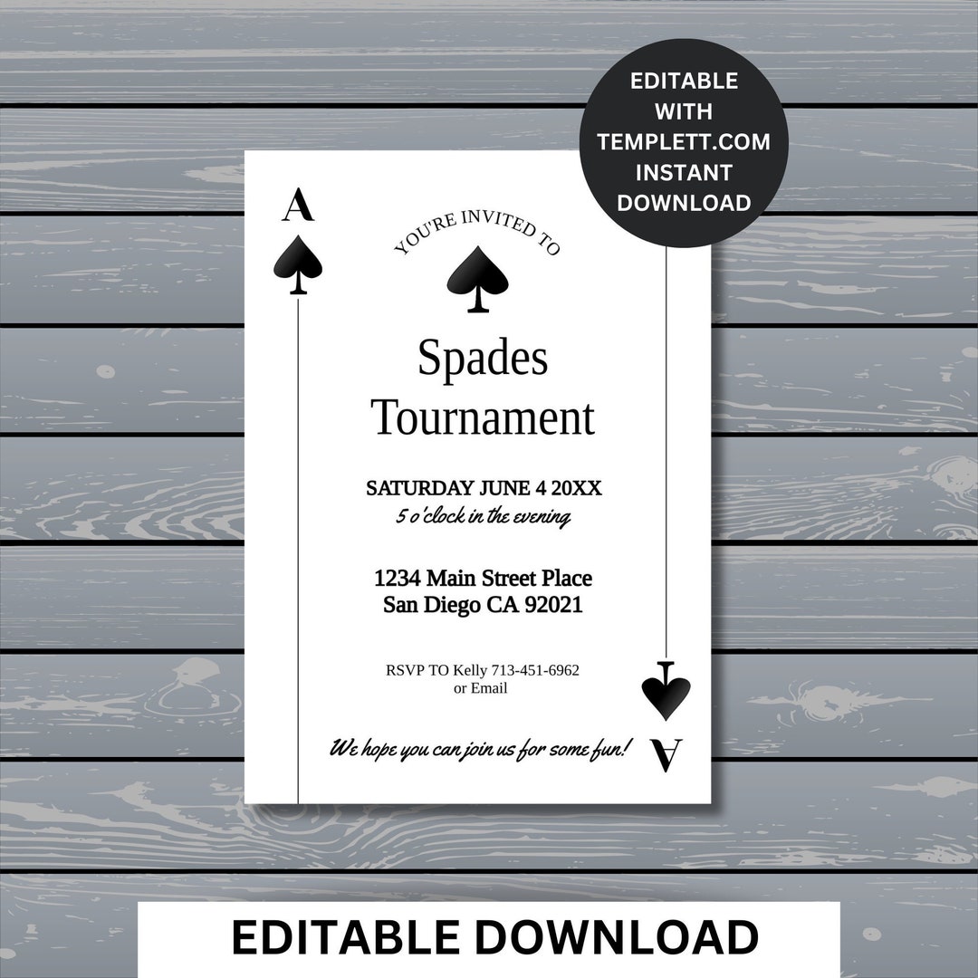 Spades Tournament Invitation, Card Game Invitation ,spades ,game Night ...