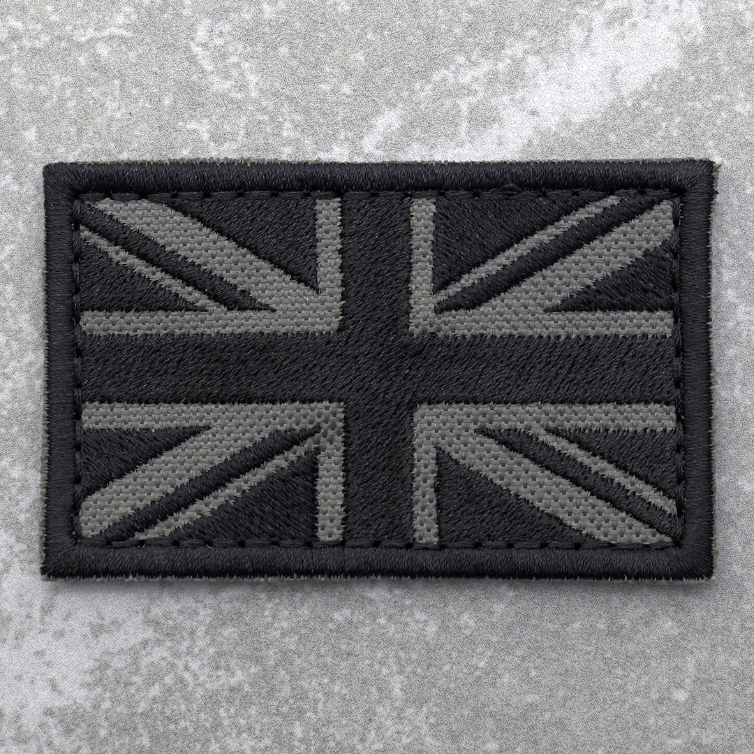 Black & Grey Union Jack Patch, Union Flag of United Kingdom British UK GB Flag (sew on / Iron on ...