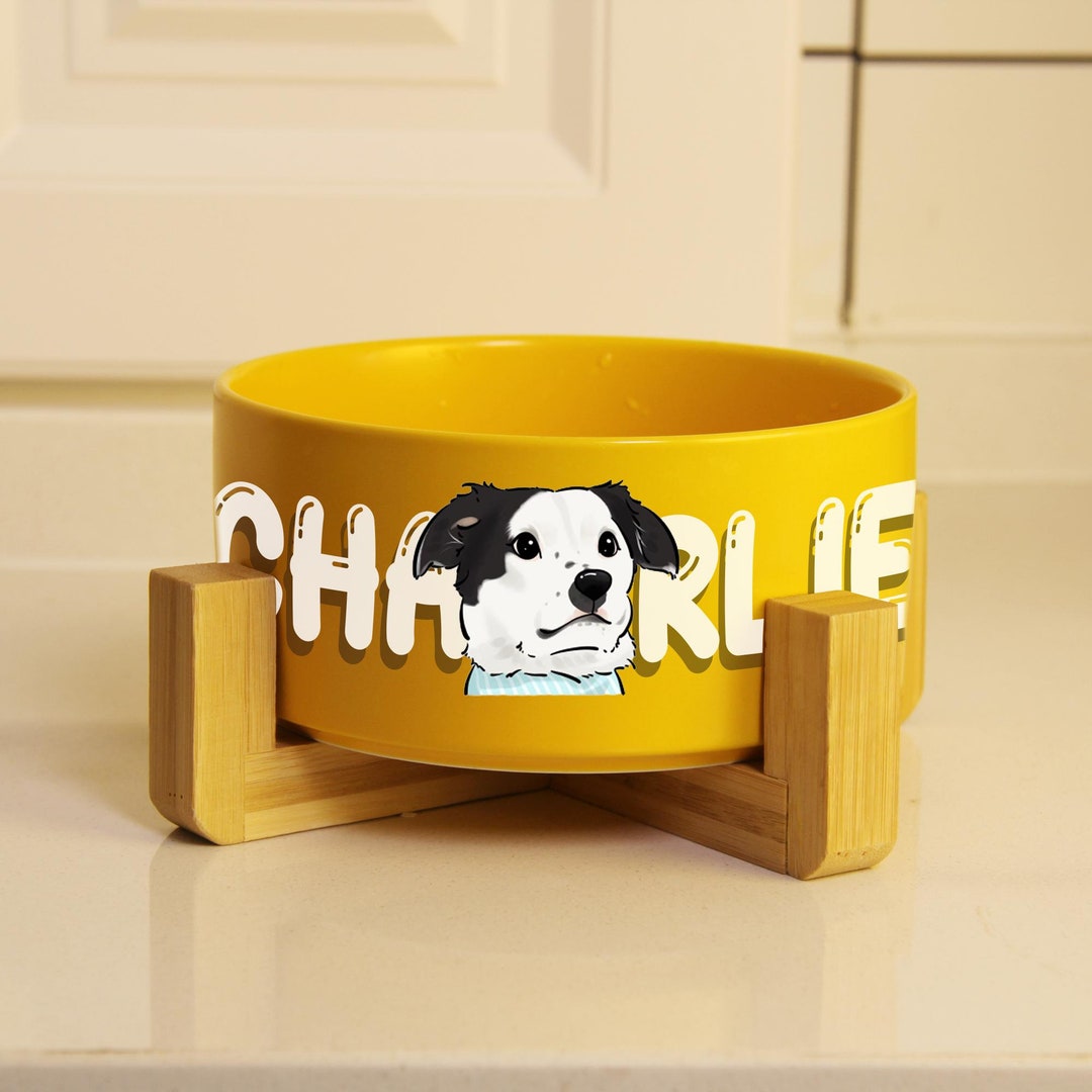 Custom Pet Photo Dog Bowl With Stand: Modern Ceramic - Etsy