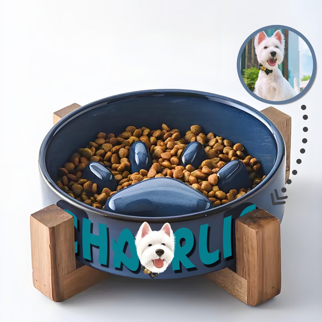 Custom Pet Photo Ceramic Slow Feeder Bowl With Stand - Etsy