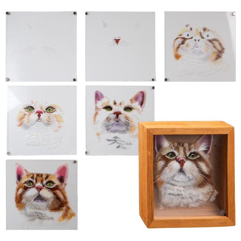 Retrato de mascota acrílico 3D: pintado a mano, marco de madera - Etsy ...
