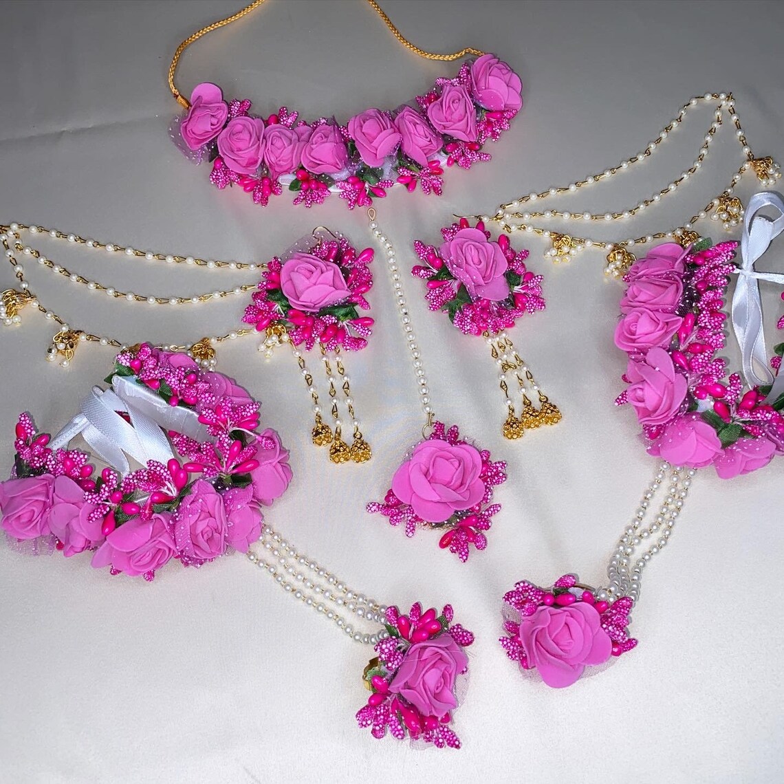 Floral Pink Jewelry Set for Brides and Bridesmaid | Handmade Artificial ...