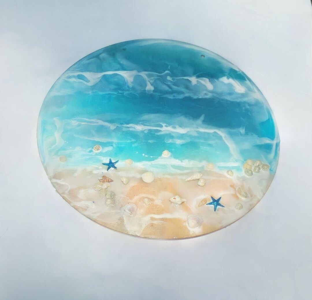 12" Resin Coastal Beach Ocean Nautical Scene Wood Disc - Etsy