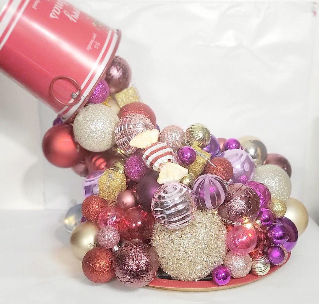 Magical Floating Bucket Christmas Ornament Display / Pink, Red & Gold ...