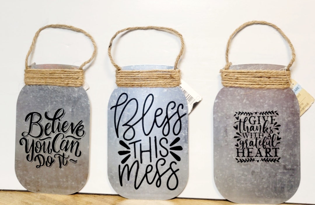 Mason Jar Galvanized Metal Farmhouse Wall Decor Handpainted - Etsy