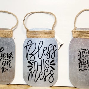 Mason Jar Galvanized Metal Farmhouse Wall Decor Handpainted - Etsy