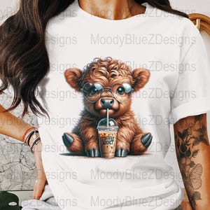 Cute Highland Cow Art Print, Funny Coffee Addict Animal Illustration ...