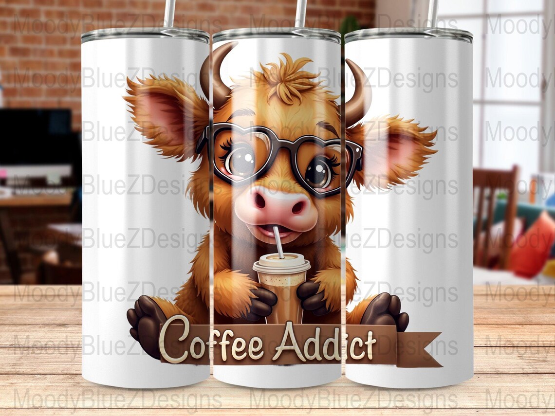 Highland Cow Coffee Addict Digital Art, Adorable Animal Drinking Coffee ...